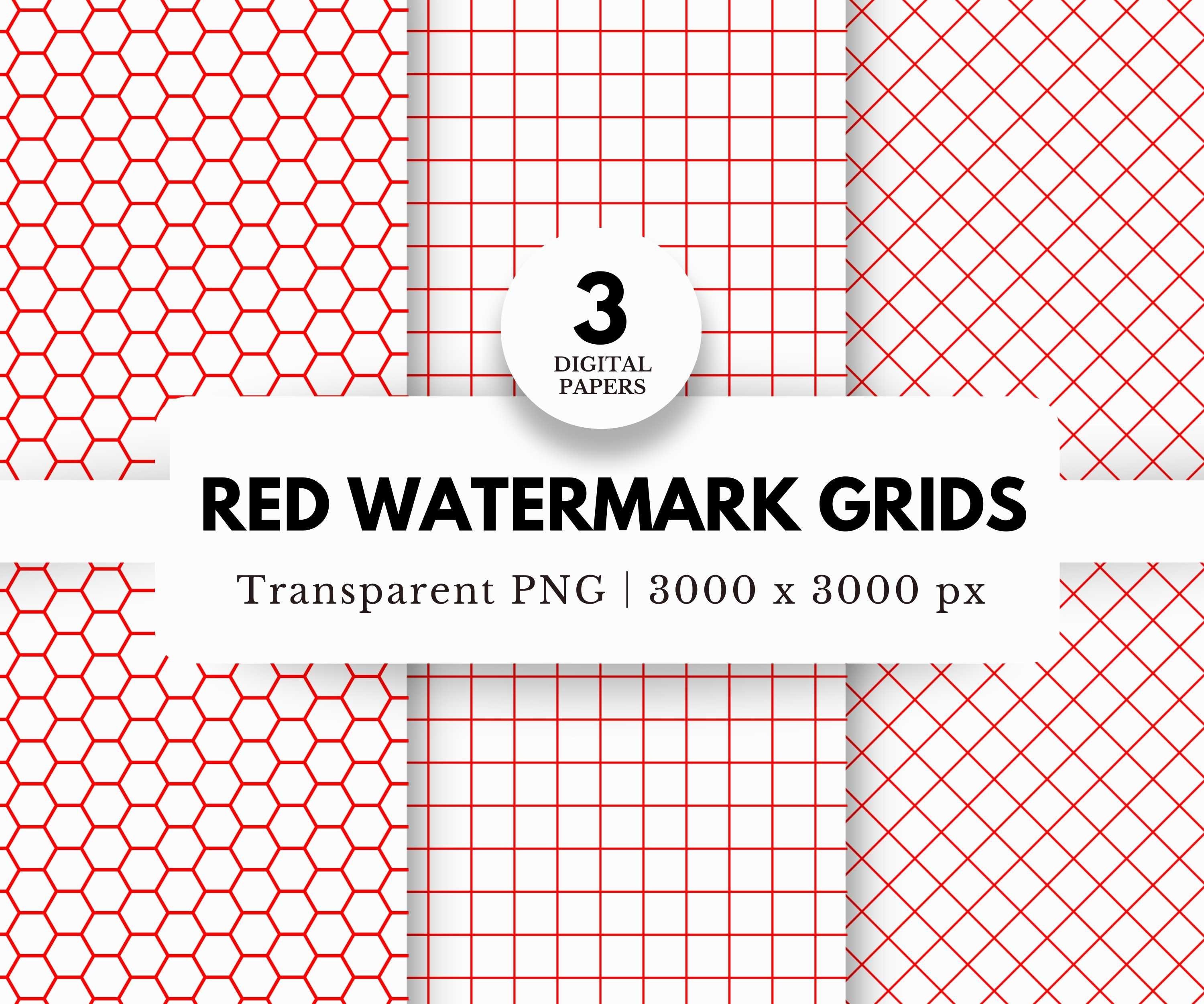 3 Red Watermark Grids With Transparent Backgrounds, PNG Files, Instant ...