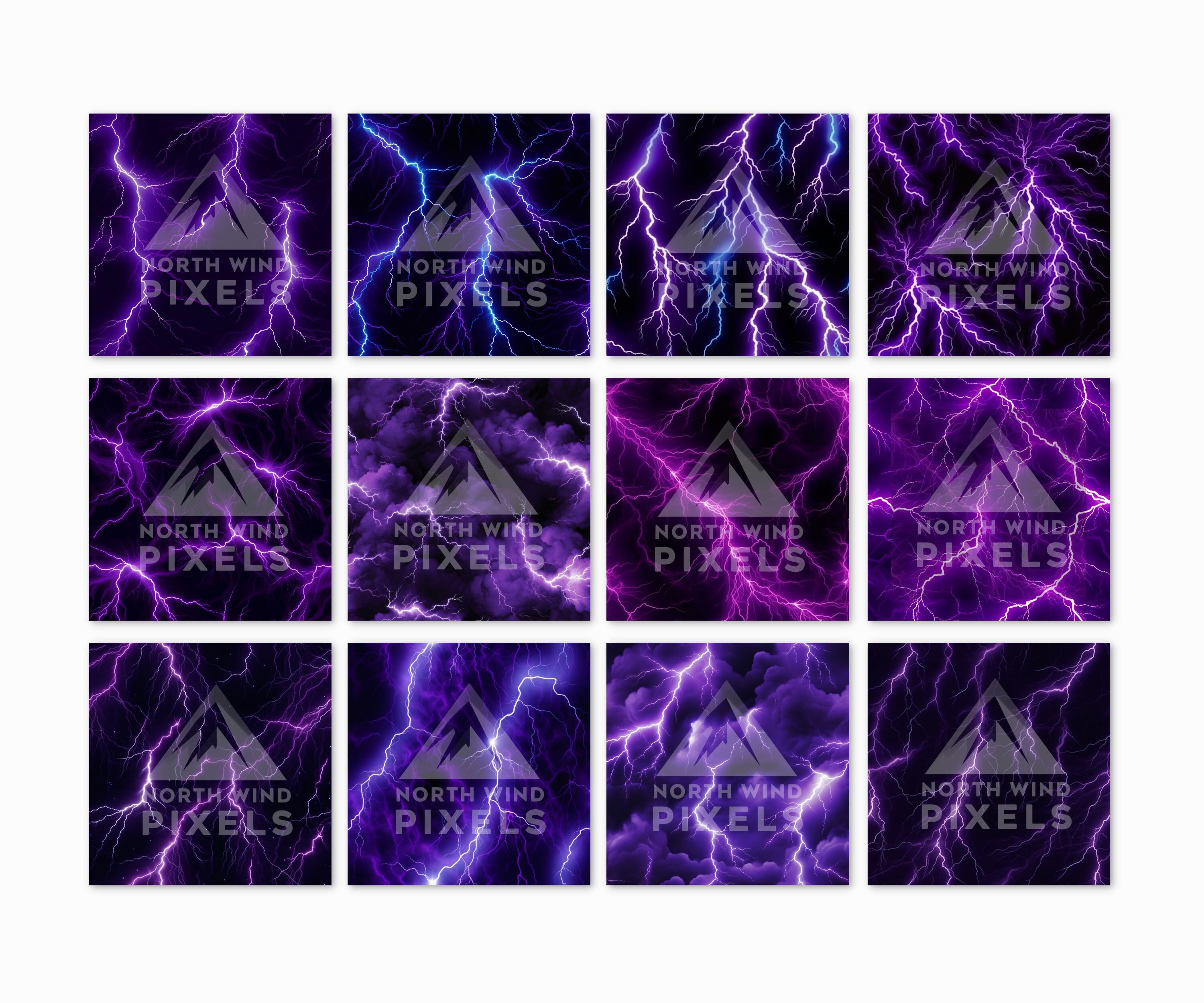 12 Purple Lightning Digital Papers, Seamless Pattern, 12x12, JPG ...