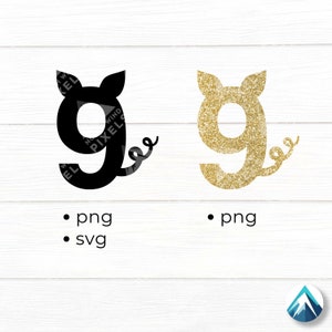 9 Pig Birthday Number, PNG and SVG Files, Digital Download, Cute Little ...
