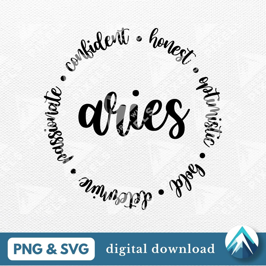 Aries Traits Digital Download, PNG and SVG Files, Round Circle Shape ...