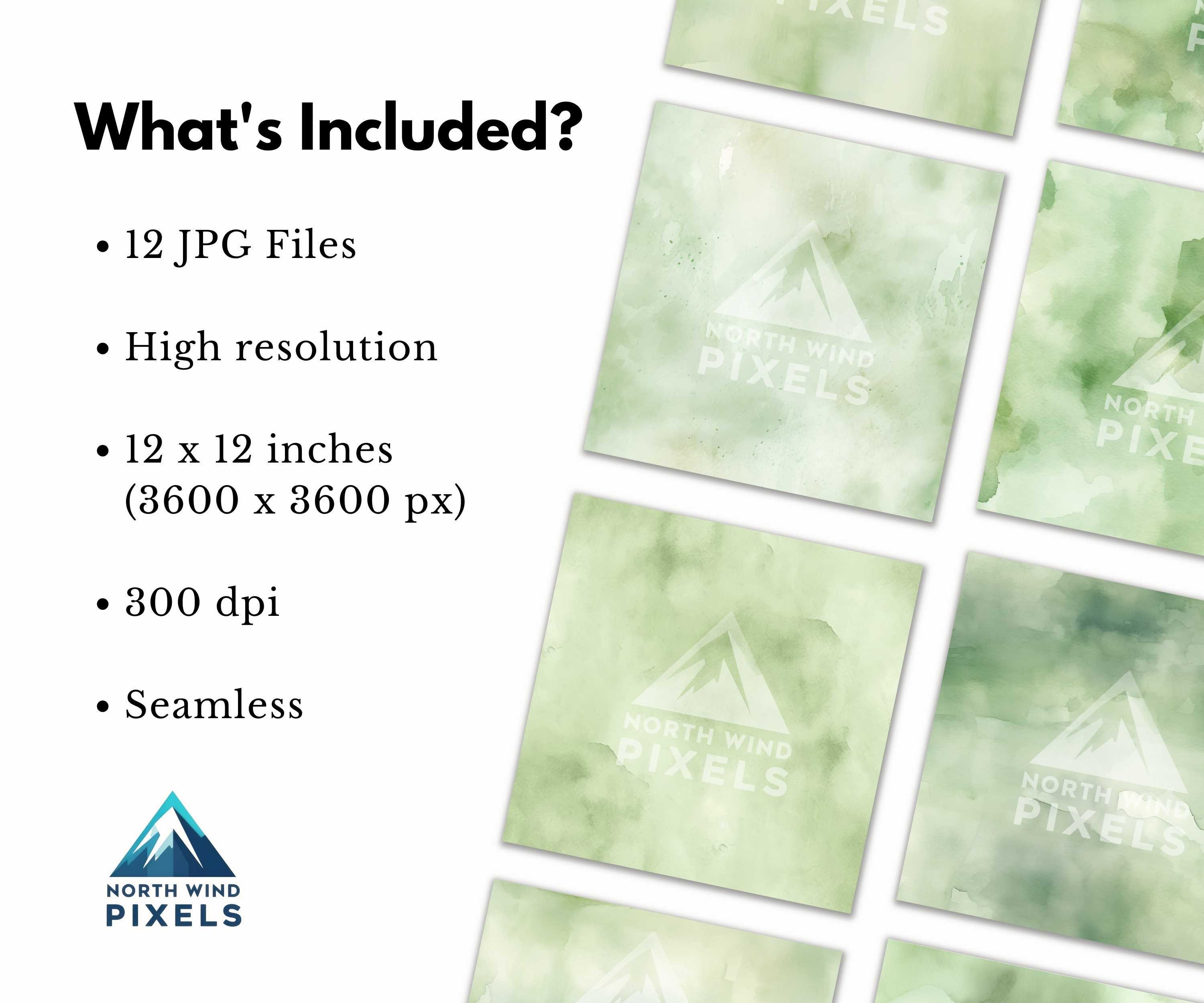 12 Sage Green Watercolor Digital Paper Bundle, Seamless Patterns, 12x12 ...