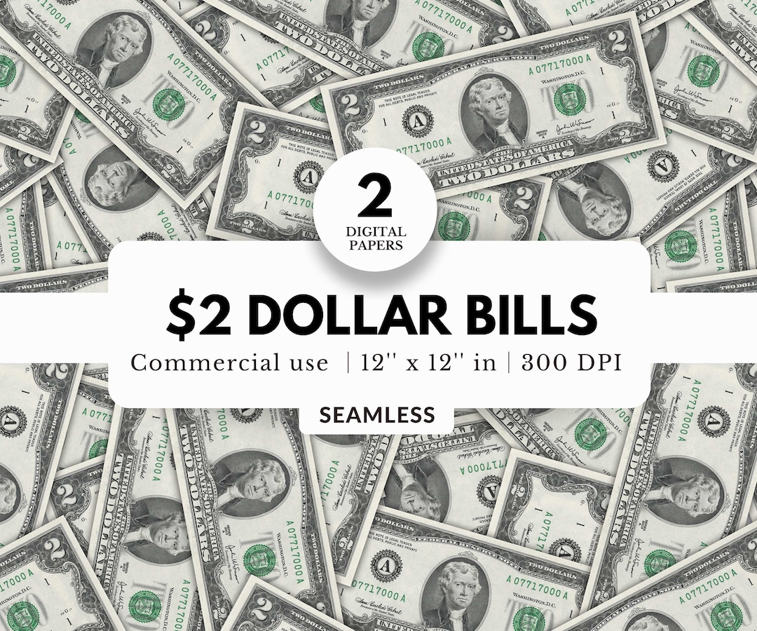 2 Dollar Bills Digital Papers, Seamless Pattern, 2 Files, JPG Download ...