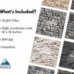 16 Stone Wall Texture Digital Papers, Seamless Patterns, 12x12, JPG ...