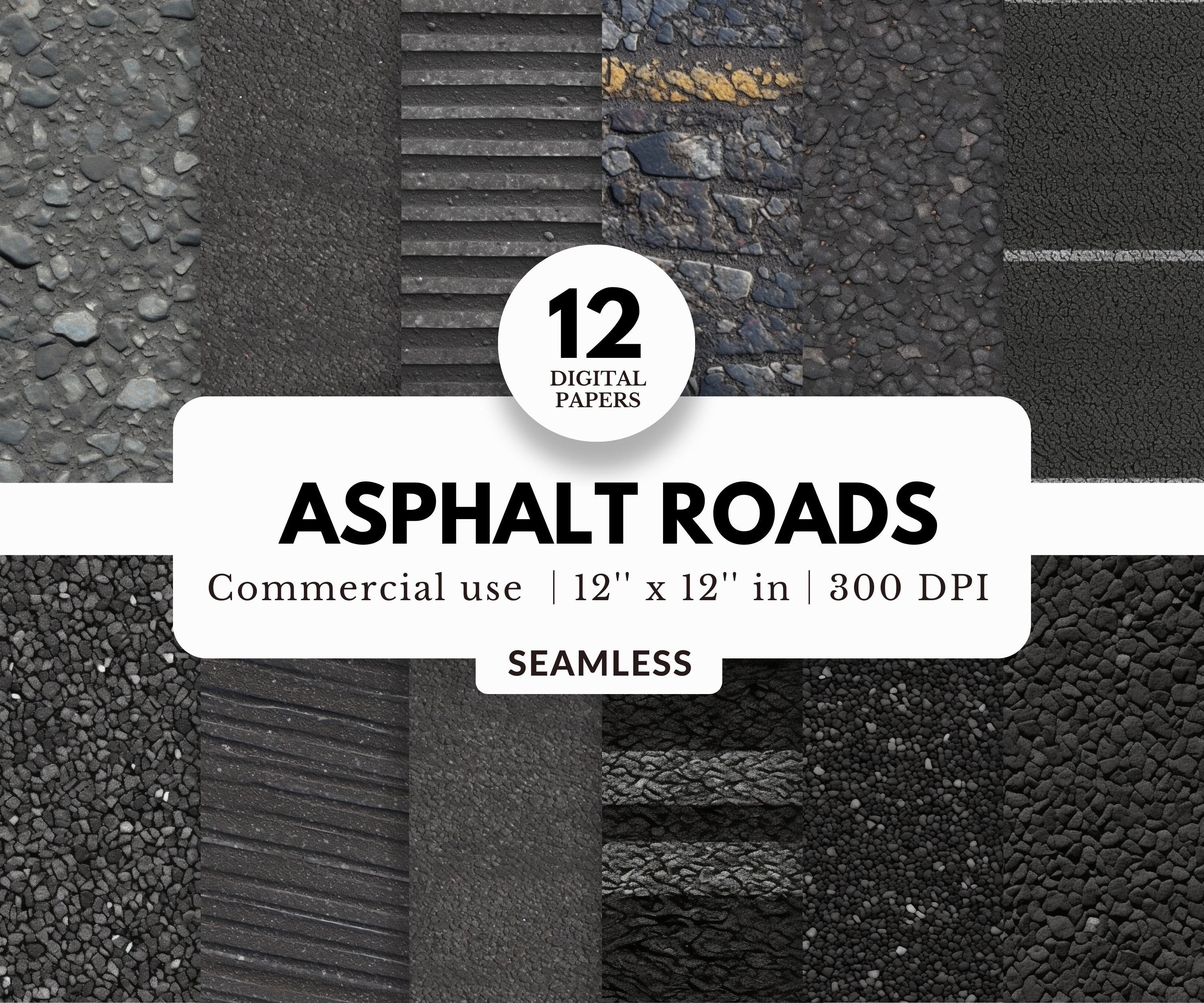 12 Asphalt Road Texture Digital Papers, Seamless Pattern, 12x12 ...