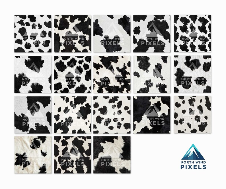 18 Black and White Cow Hide Textures, Tileable Digital Papers, 12x12 ...