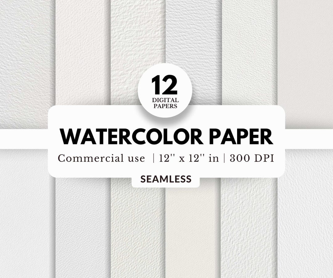 12 White Watercolor Papers Digital Bundle, Seamless Patterns, 12x12 ...