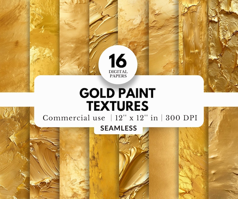 16 Gold Paint Textures Digital Papers, Seamless Patterns, 12x12, JPG ...