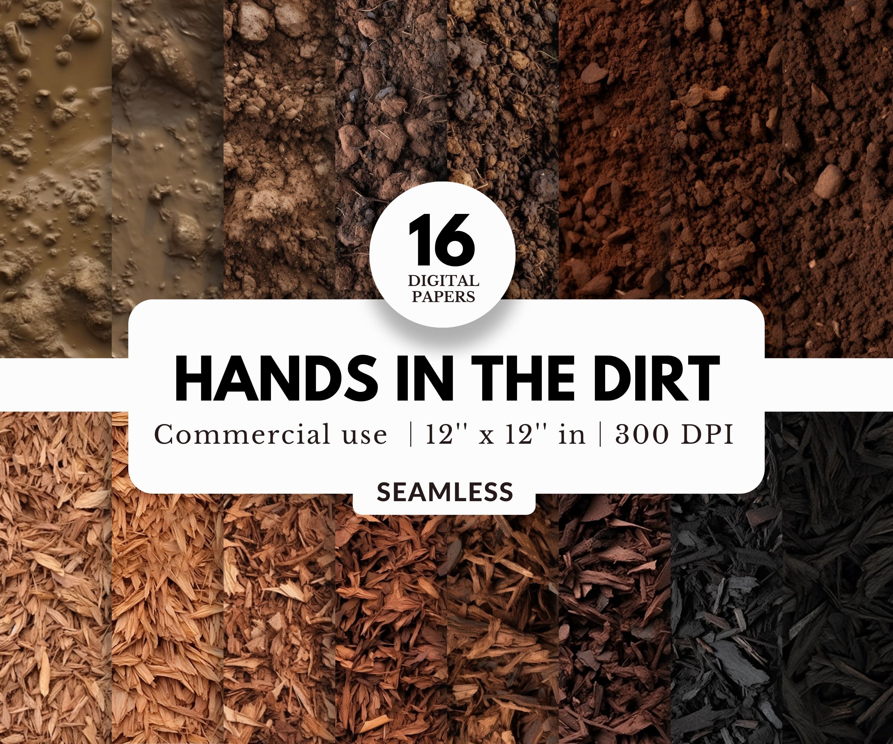 16 Hands in the Dirt Digital Papers, Seamless Patterns, 12x12, Fresh ...