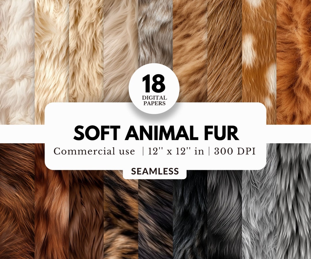 18 Soft Animal Fur Digital Papers, Seamless Textures, 12x12, JPG File ...