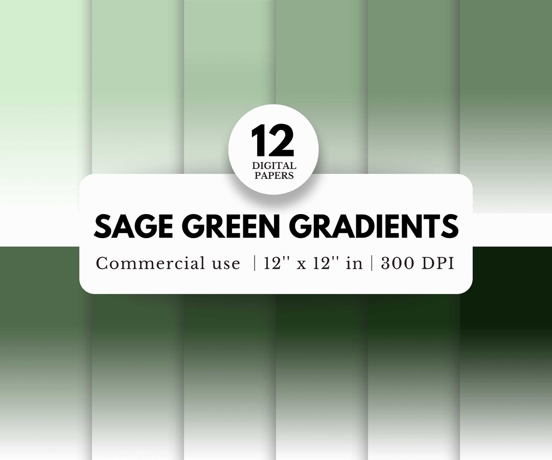 12 Sage Green Gradients Digital Papers Bundle, 12x12, JPG Download ...