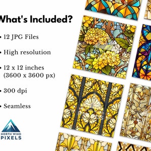 12 Yellow Stained Glass Digital Papers, Repeating Pattern, JPG Downlaod ...