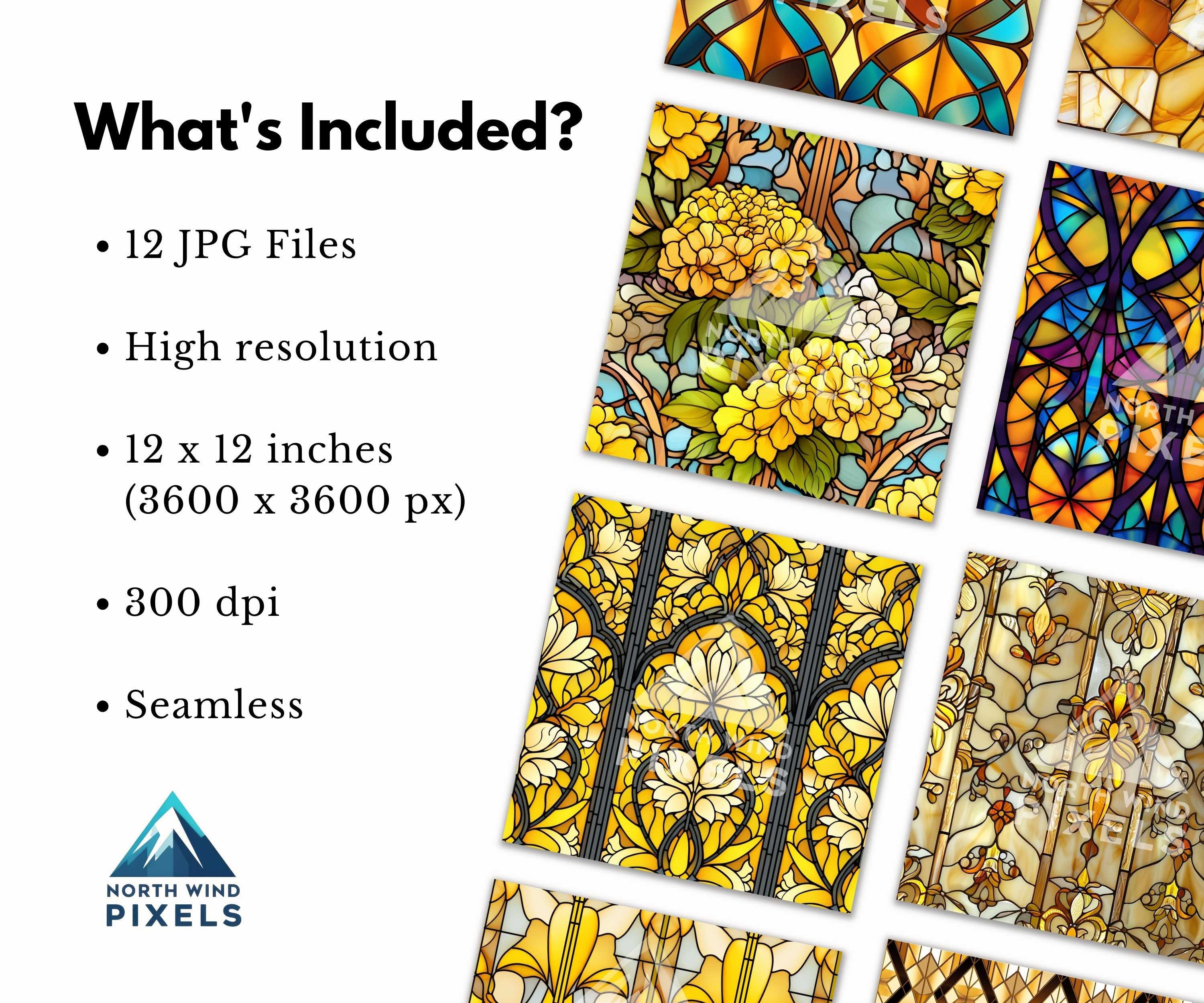 12 Yellow Stained Glass Digital Papers, Repeating Pattern, JPG Downlaod ...