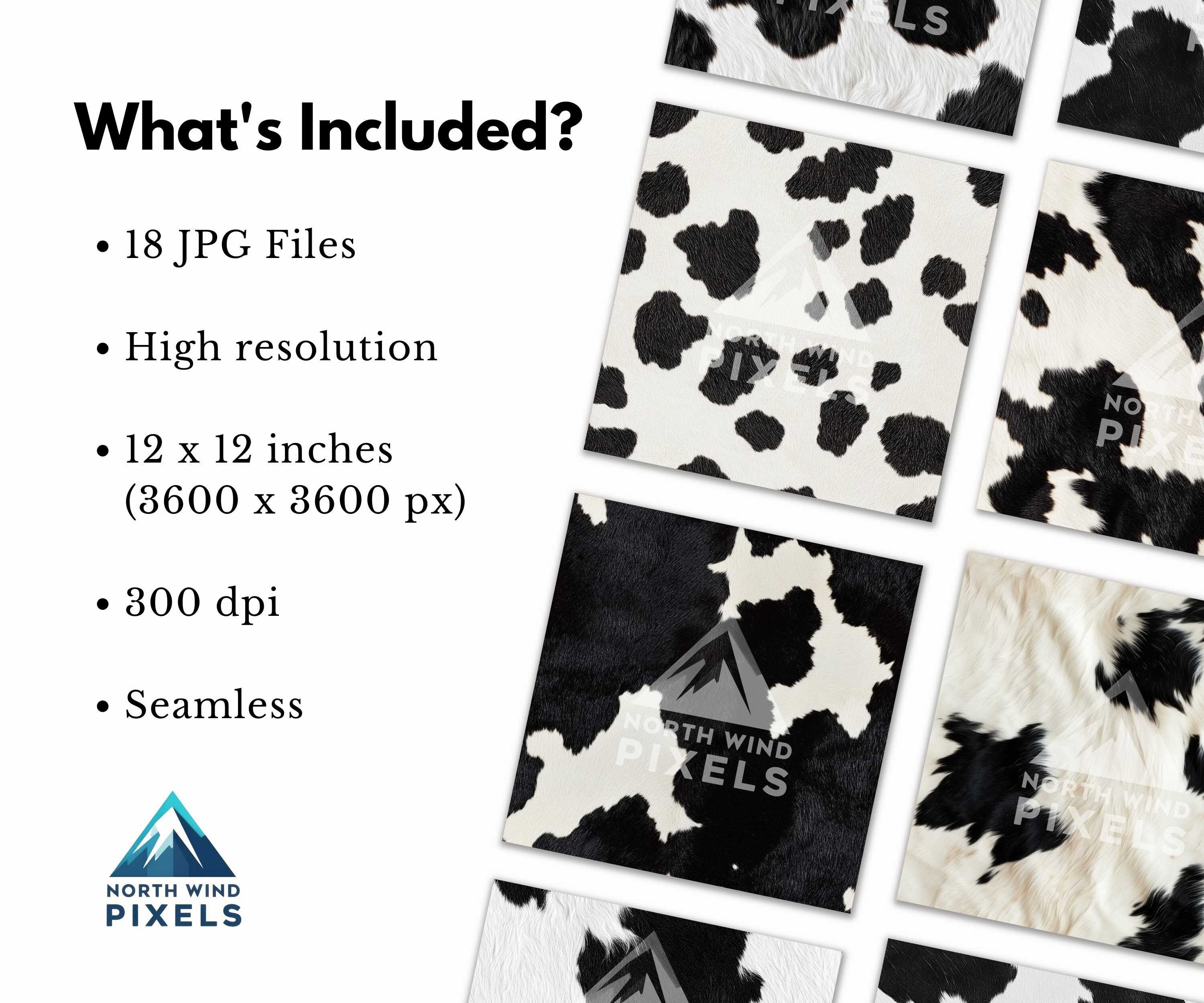 18 Black and White Cow Hide Textures, Tileable Digital Papers, 12x12 ...