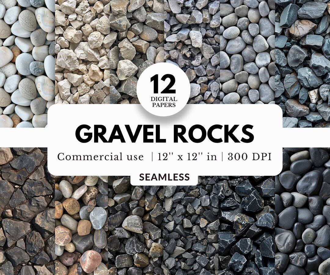 12 Gravel Rocks Digital Papers, Seamless Textures, 12x12, JPG Files ...