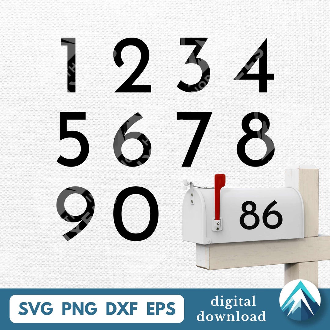 Modern Mailbox Numbers Digital Download Bundle, Svg Png Dxf Eps Files ...