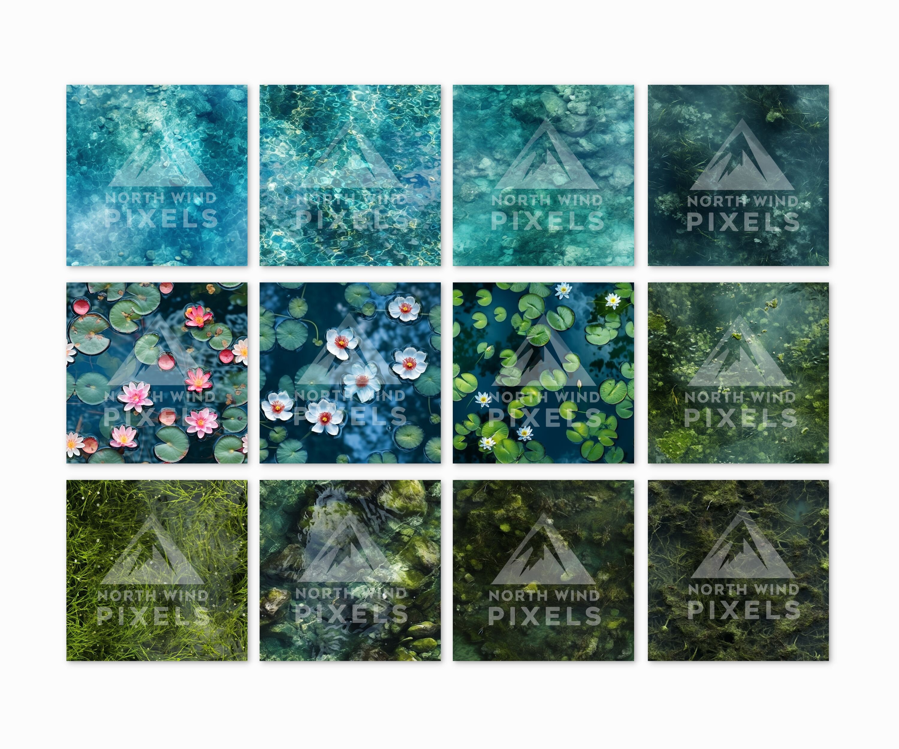 12 Pond Water Digital Papers, Seamless Textures, 12x12, JPG Files ...