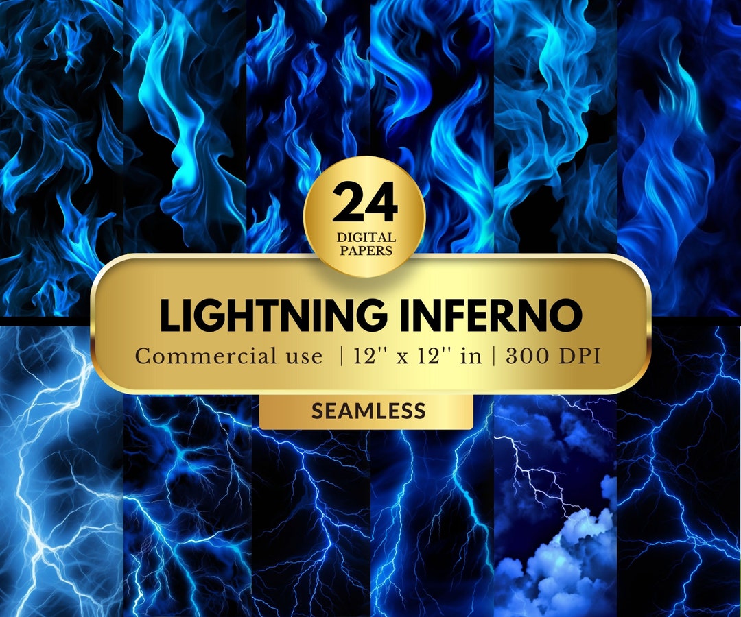 24 Blue Lighting Inferno Digital Papers Bundle, Seamless Patterns ...