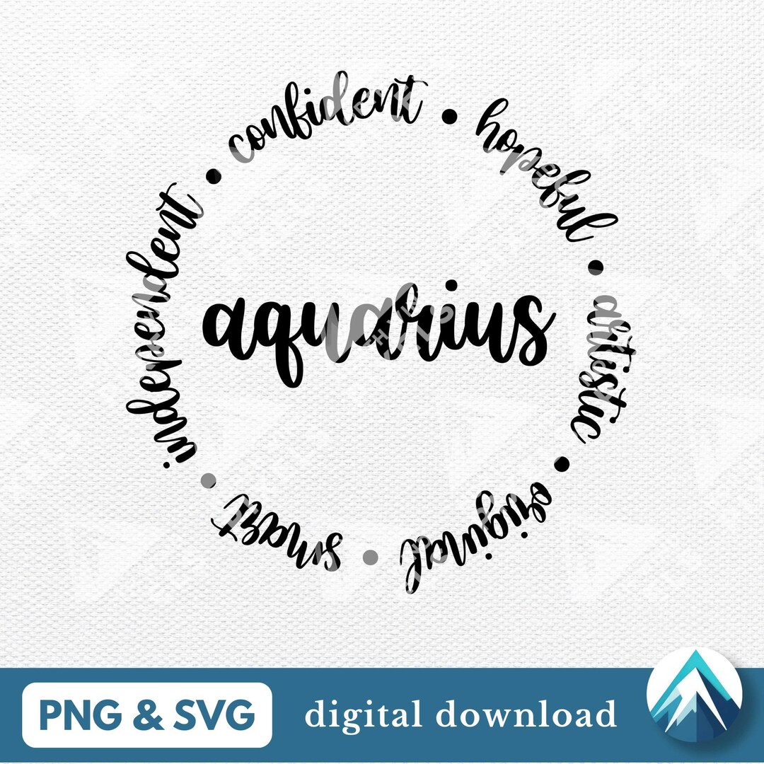 Aquarius Traits Digital Download, PNG and SVG File, Round Circle Shape ...