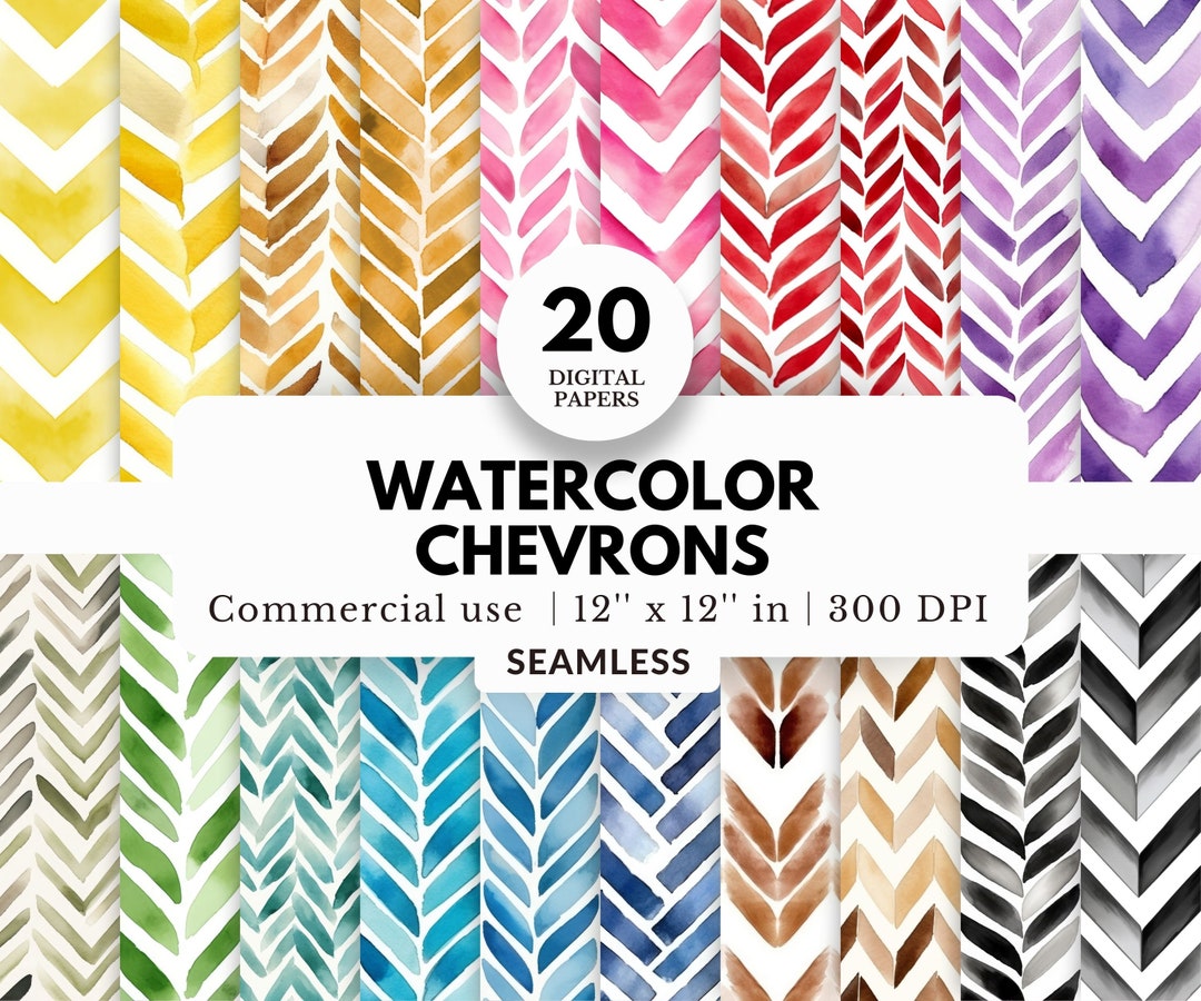 20 Watercolor Chevrons Digital Papers, Seamless Patterns, 12x12, Zig ...
