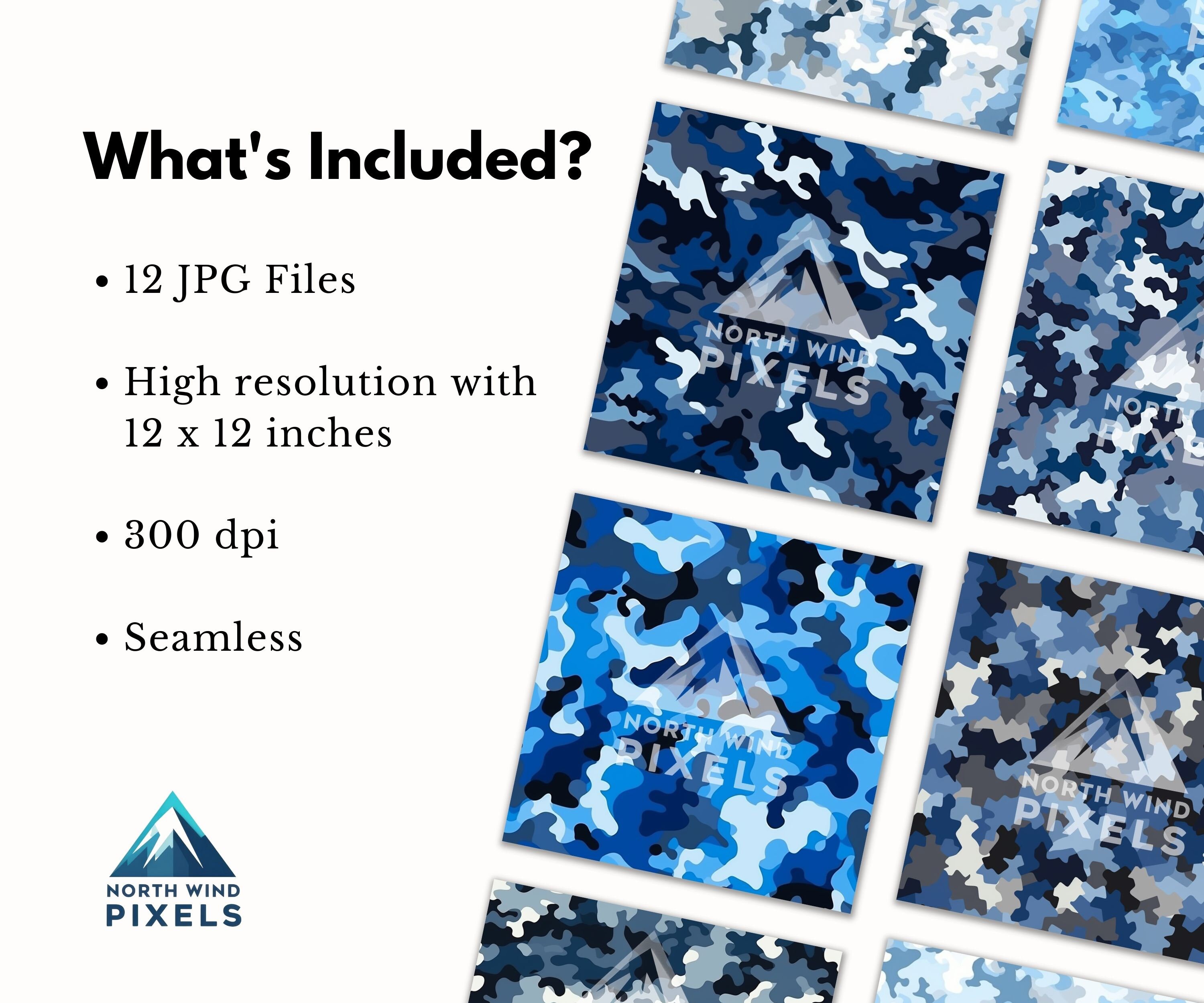 12 Blue Camouflage Digital Papers, Seamless Patterns, 12x12, JPG Files ...