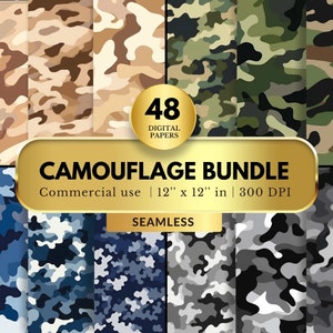 48 Camouflage Bundle Digital Papers, Seamless Patterns, 12x12, JPG ...