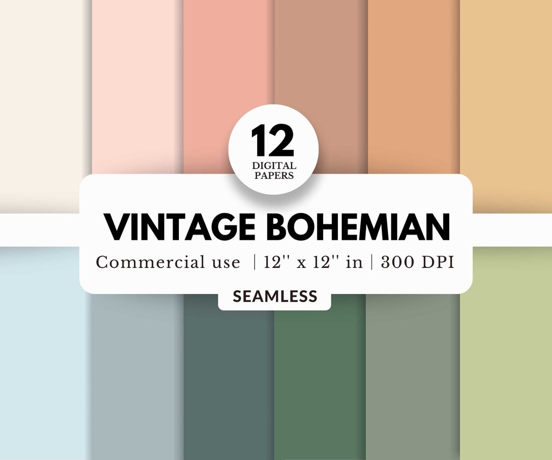 12 Vintage Bohemian Digital Papers, JPG Download, Solid Colors, Soft ...