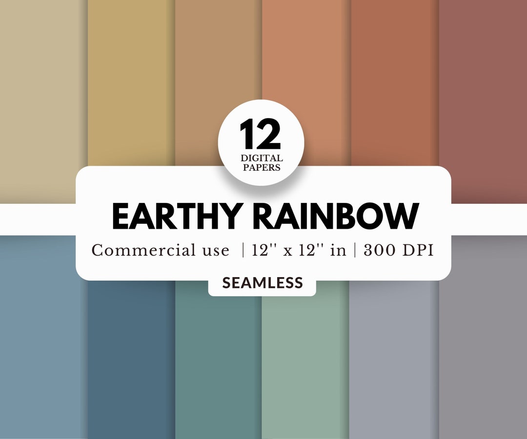 12 Earthy Rainbow Digital Papers, 12x12, JPG Download, Muted Solid ...