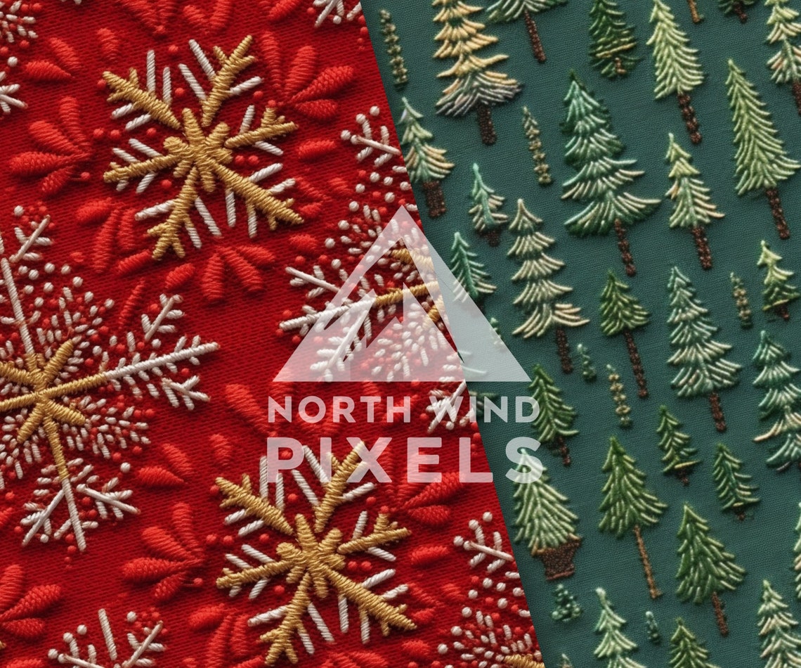 12 Christmas Embroidery Digital Papers, Seamless Pattern, 12x12, JPG ...