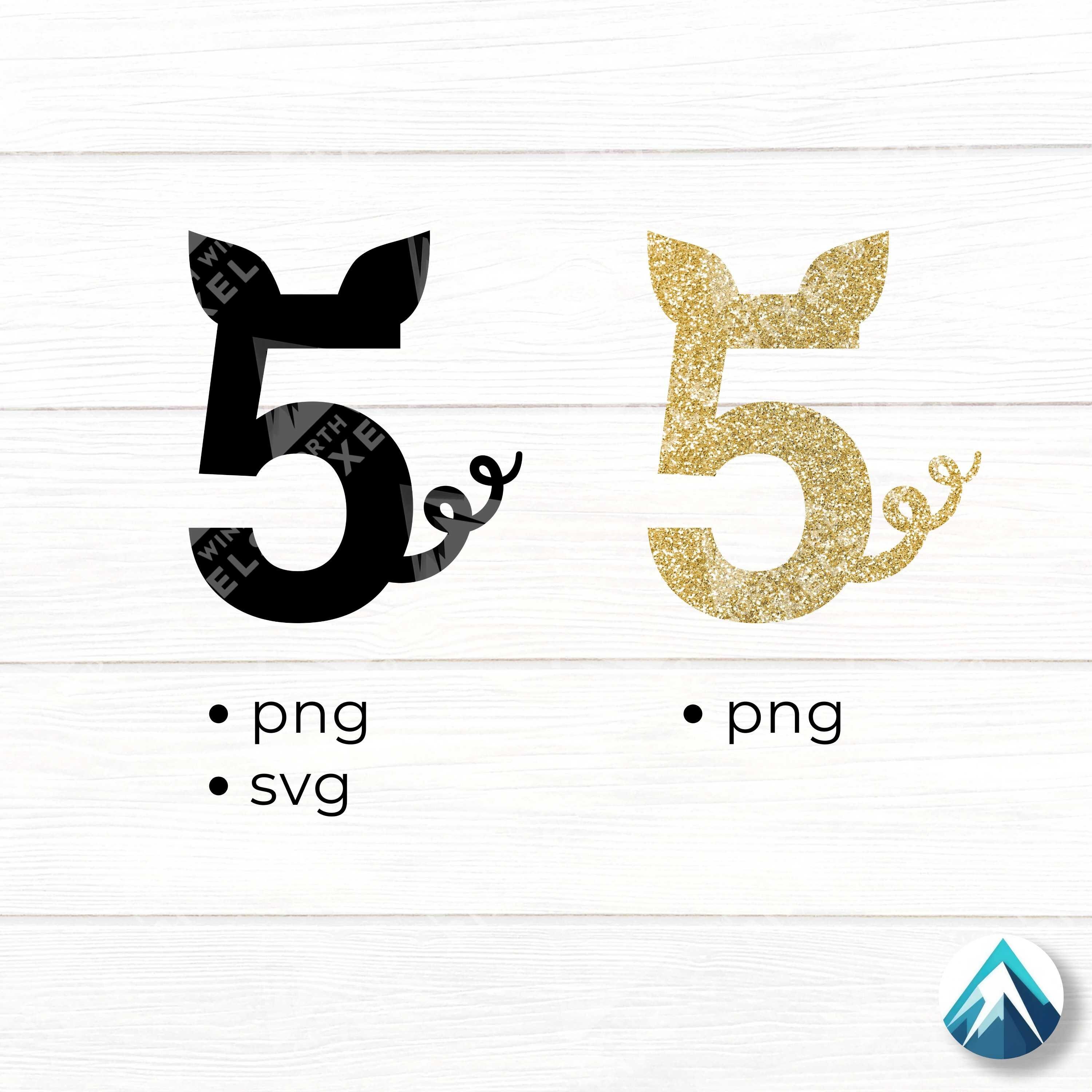 5 Pig Birthday Number, PNG and SVG Files, Digital Download, Cute Little ...