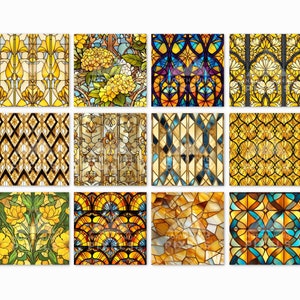 12 Yellow Stained Glass Digital Papers, Repeating Pattern, JPG Downlaod ...
