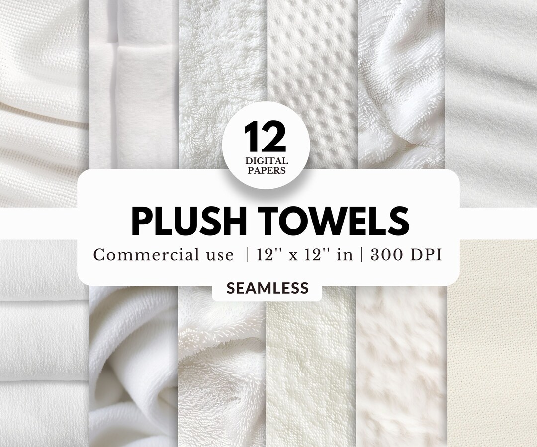 12 White Plush Towels Digital Papers, Seamless Repeat Pattern, 12x12 ...