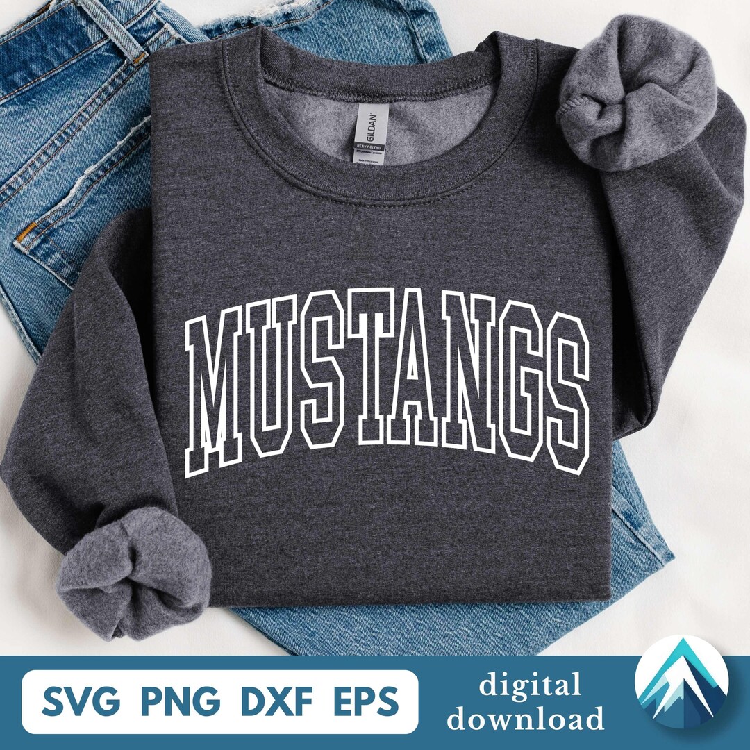 Mustangs With Outlined and Curved College Letters Digital Download, Svg ...
