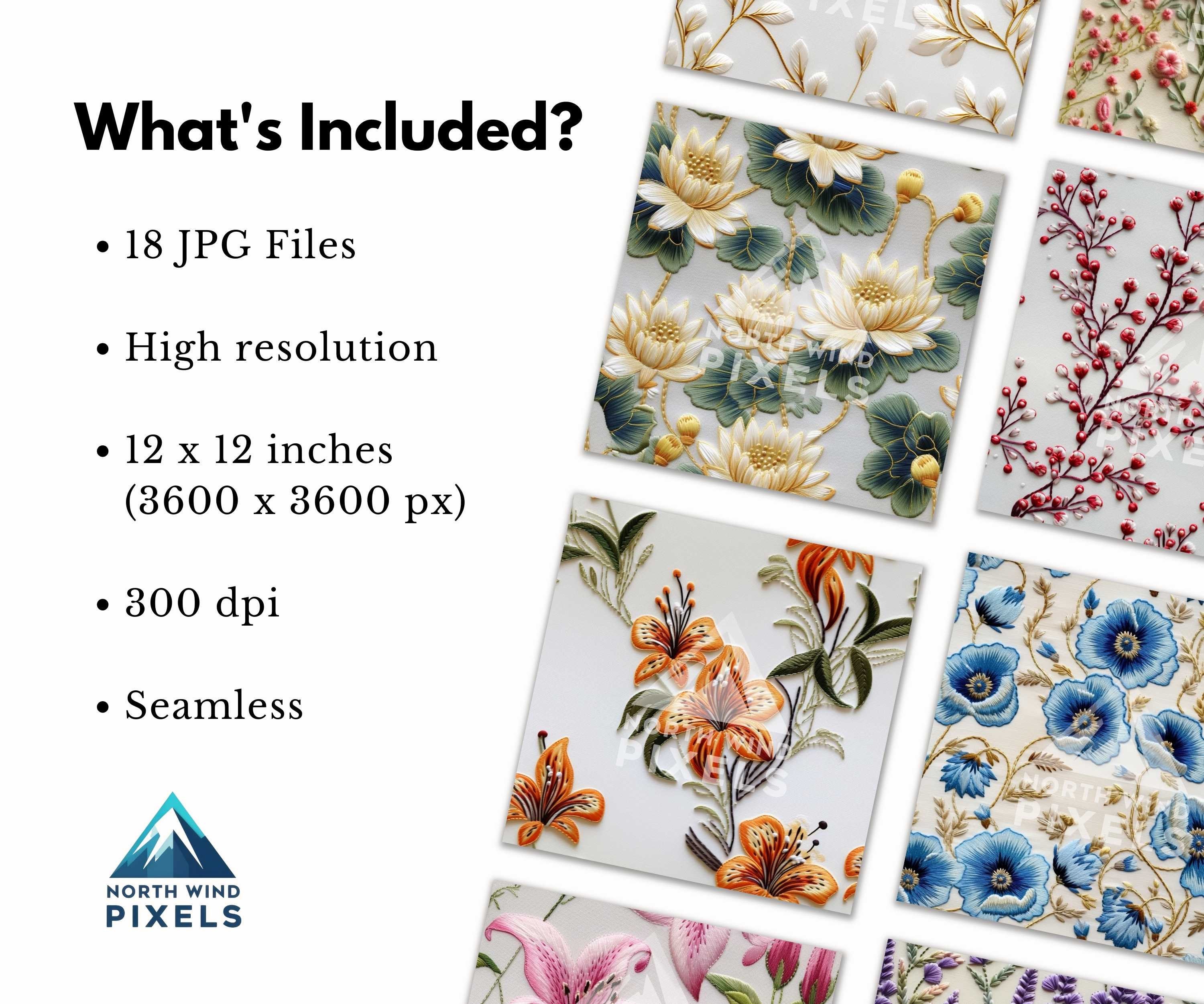 18 Antique Floral Embroidery Digital Papers Seamless - Etsy