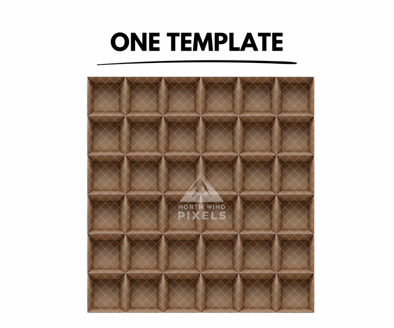 36 Empty Cardboard Box Digital Template, PNG, 6 by 6 Grid, Transparent ...
