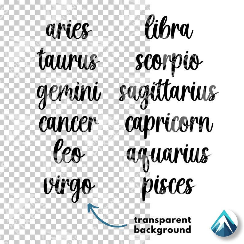12 Zodiac Signs Bundle, Digital Downloads, PNG SVG Files, Transparent ...