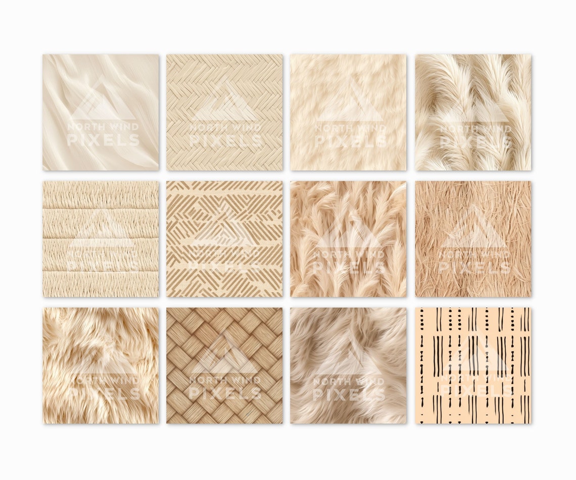 12 Soft Boho Neutral Digital Paper, Seamless Textures, 12x12, JPG Files ...