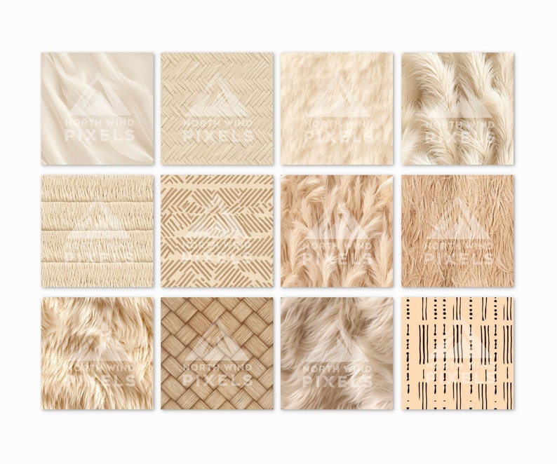 12 Soft Boho Neutral Digital Paper, Seamless Textures, 12x12, JPG Files ...