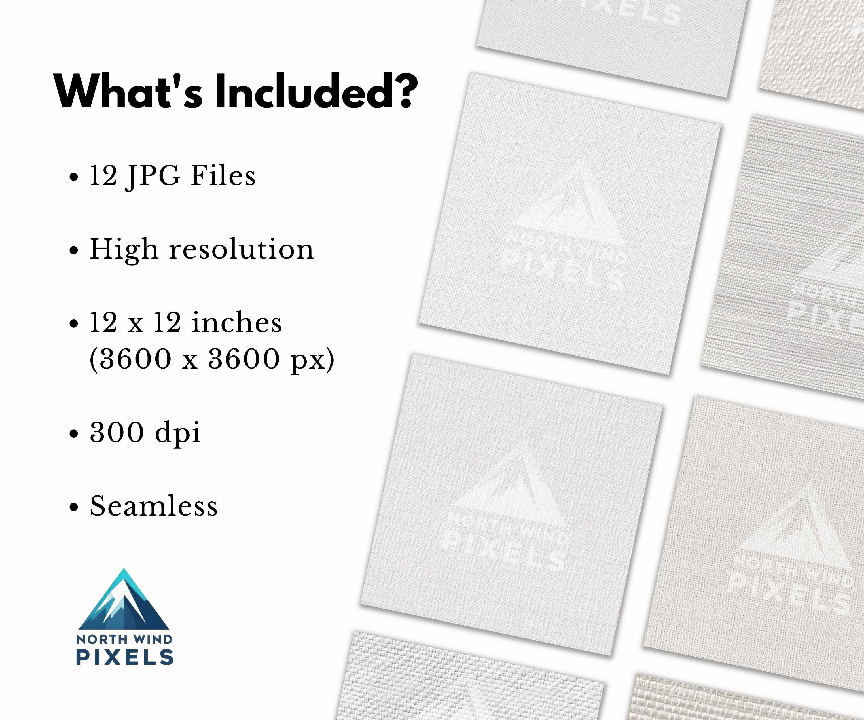 12 White Canvas Digital Paper Pack, Seamless Patterns, 12x12, Realistic ...