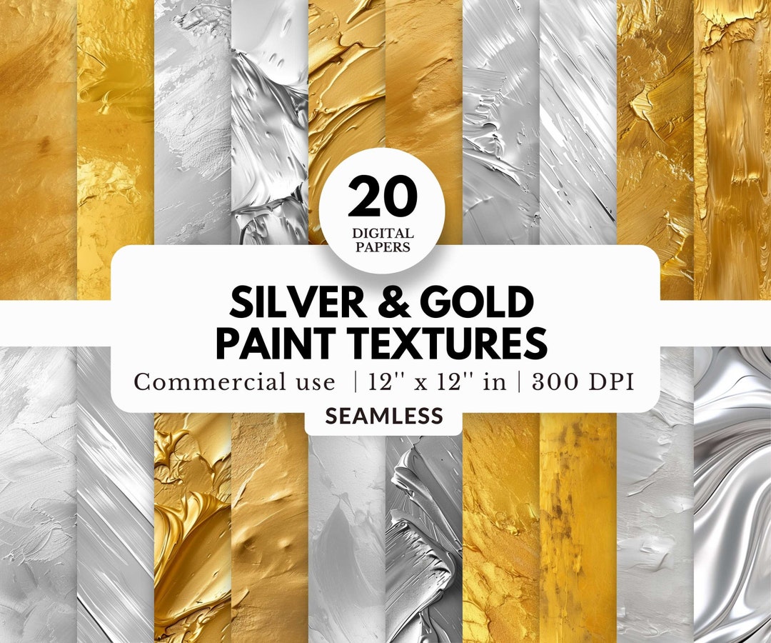 20 Silver and Gold Paint Textures Digital Papers, Seamless Patterns ...