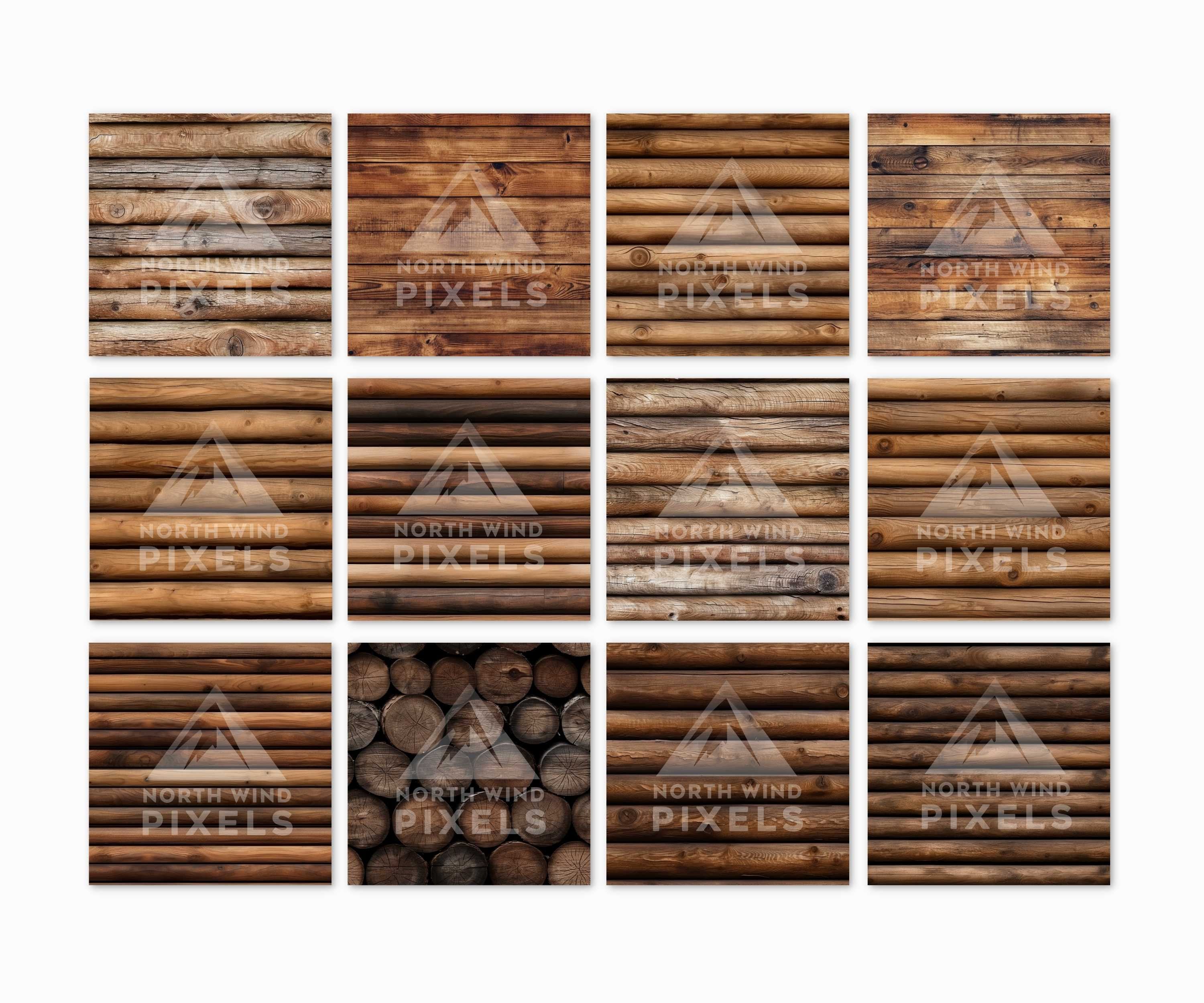 12 Log Cabin Digital Papers, Seamless Pattern, 12x12, Brown Wood Grain ...