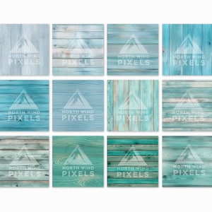 12 Turquoise Wood Grain Digital Papers, Seamless Texture, 12x12, Rustic ...