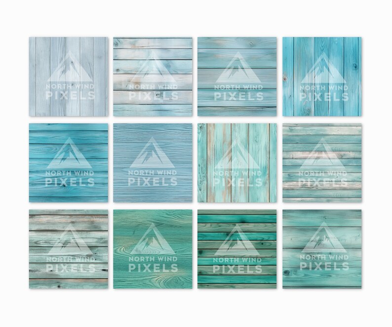 12 Turquoise Wood Grain Digital Papers, Seamless Texture, 12x12, Rustic ...
