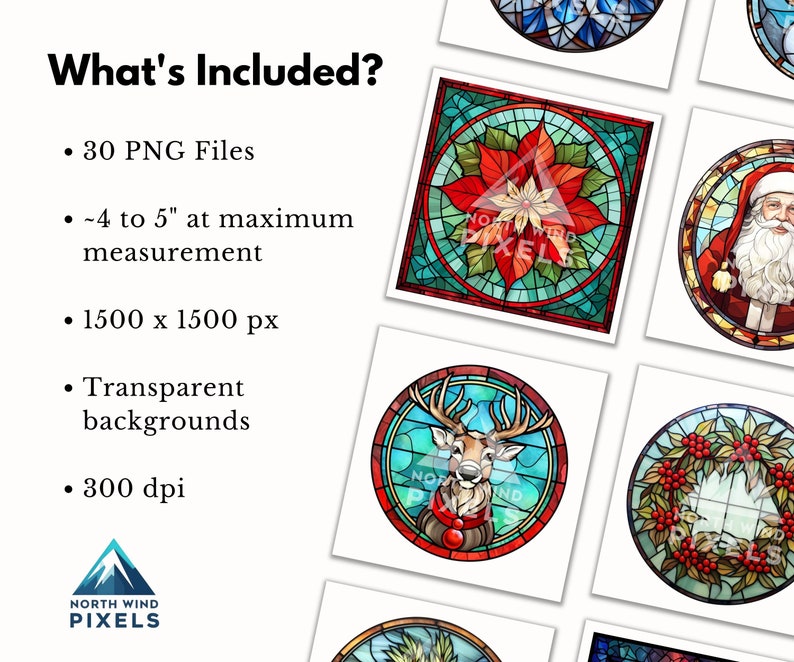 30 Stained Glass Christmas Clip Art, PNG Files, Transparent Background ...
