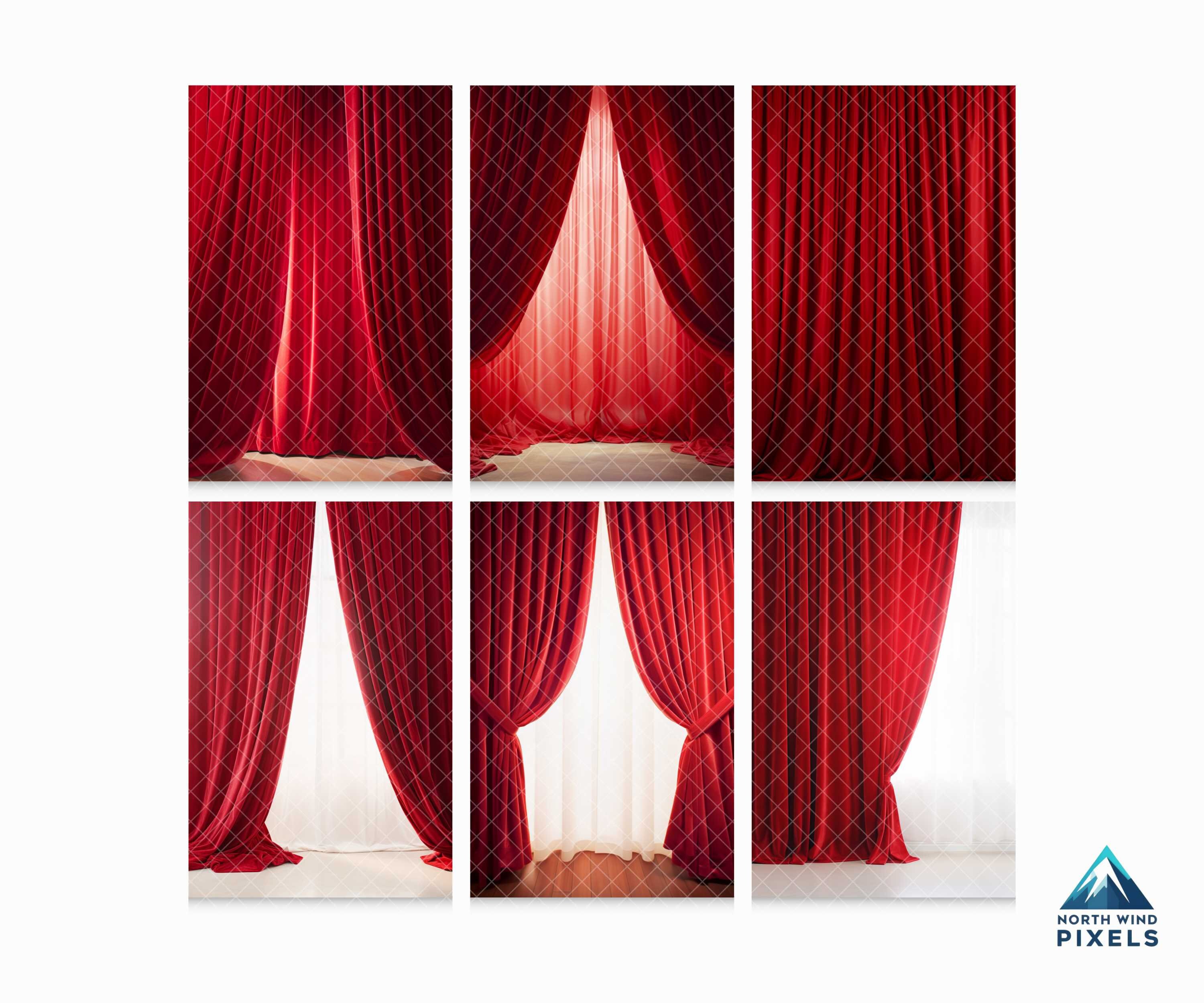 12 Red Velvet Curtains Digital Backdrops for Photographers, JPG Files ...
