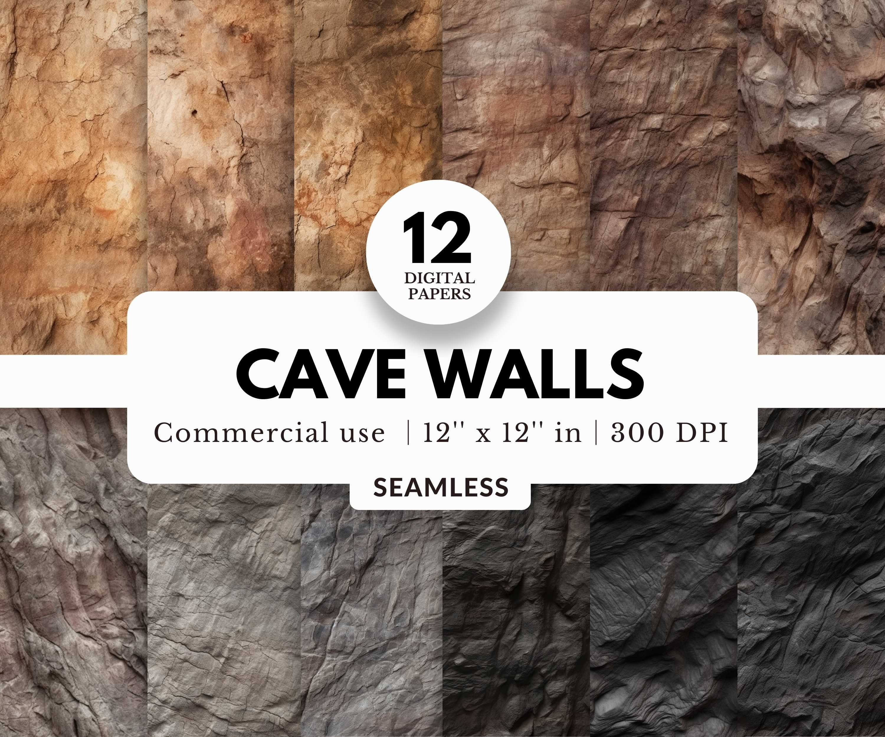 12 Cave Wall Digital Papers, Seamless Textures, 12x12, JPG Files, Dark ...