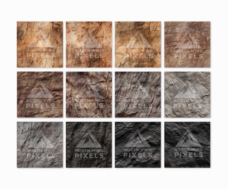 12 Cave Wall Digital Papers, Seamless Textures, 12x12, JPG Files, Dark ...