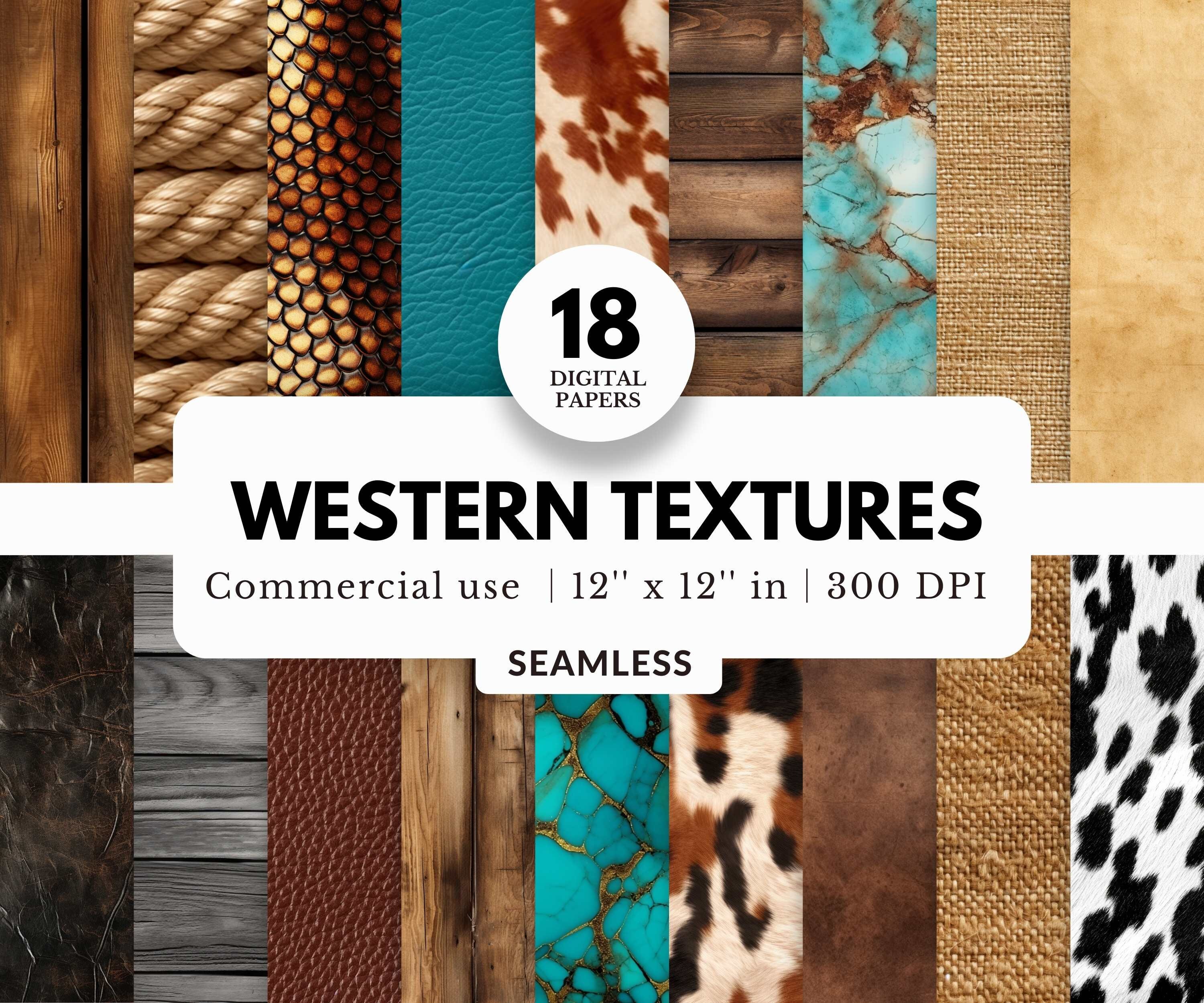 18 Western Texture Digital Papers, Seamless Patterns, 12x12, Wild West ...