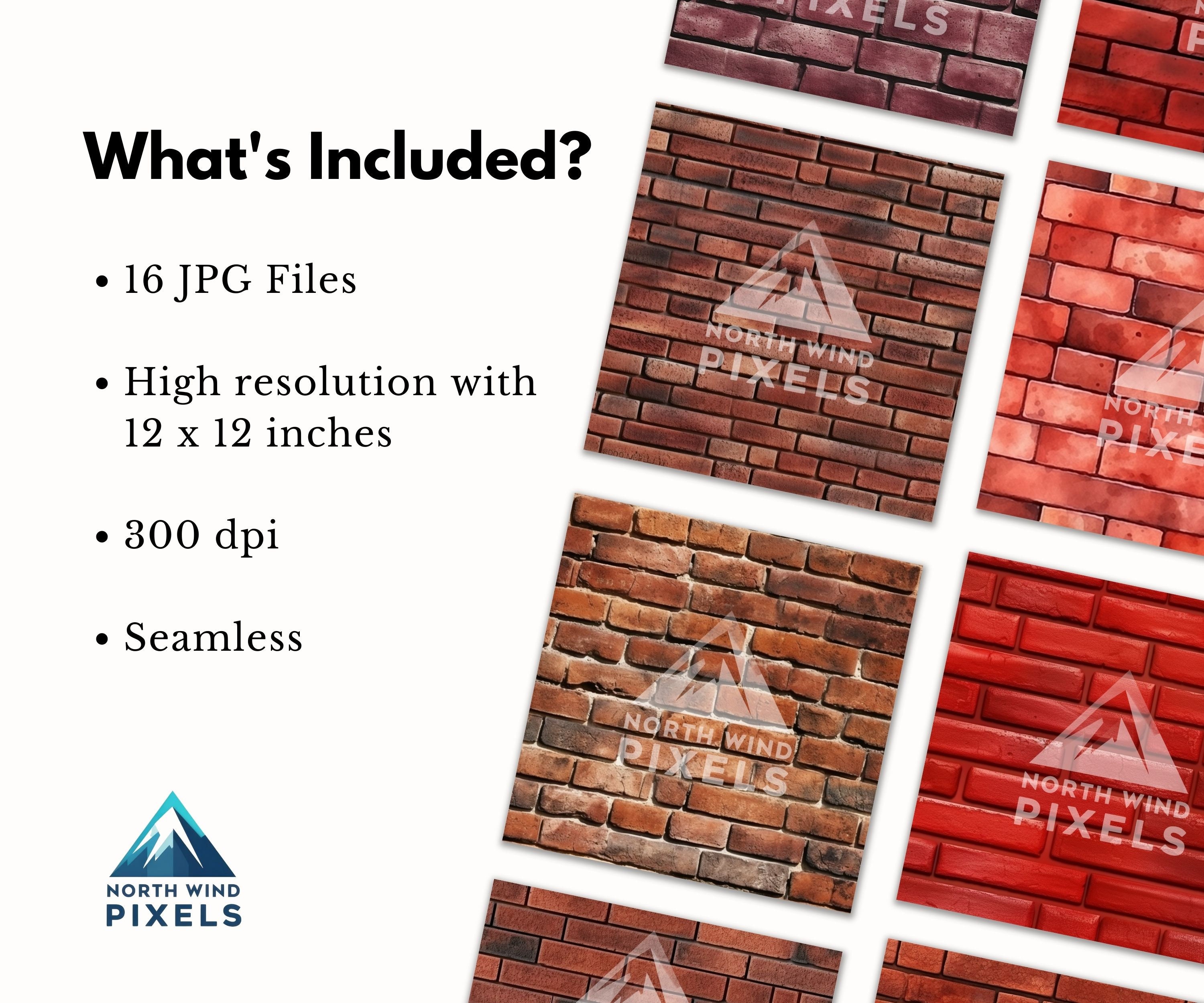 16 Red Bricks Digital Papers Seamless Patterns 12x12 JPG - Etsy