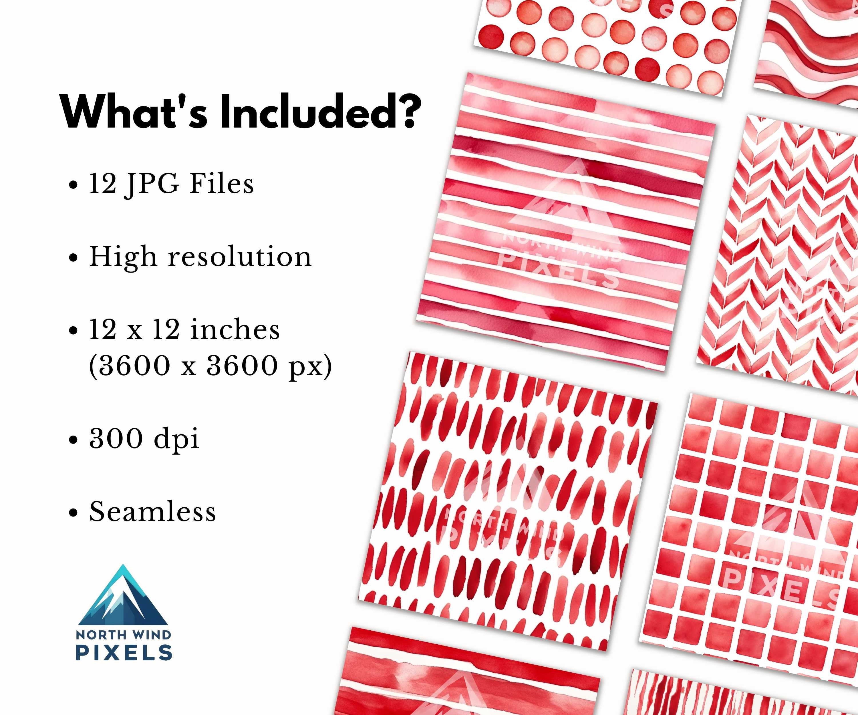 12 Red Watercolor Brushstrokes Digital Papers, Seamless Patterns, 12x12 ...