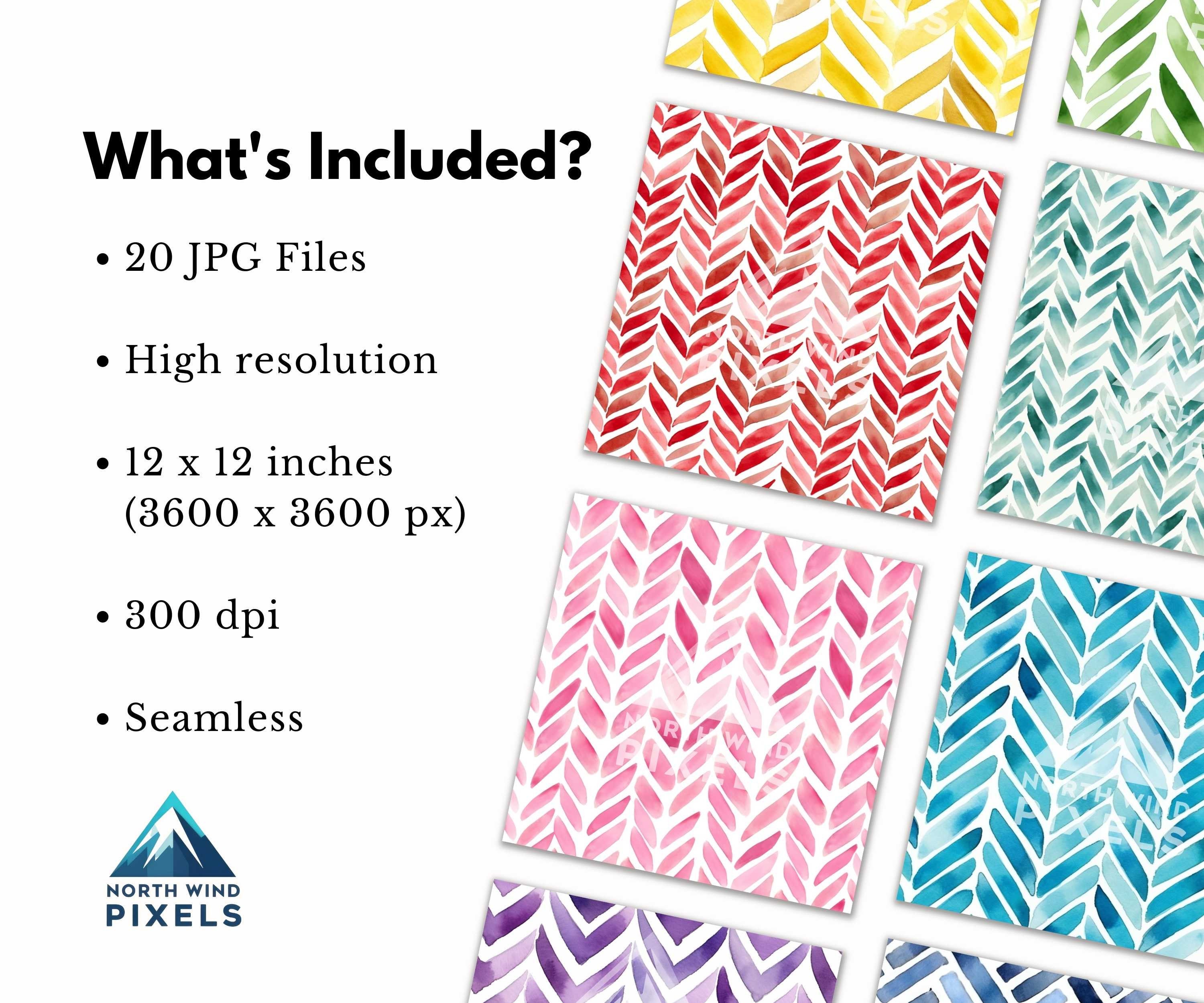 20 Watercolor Chevrons Digital Papers, Seamless Patterns, 12x12, Zig ...